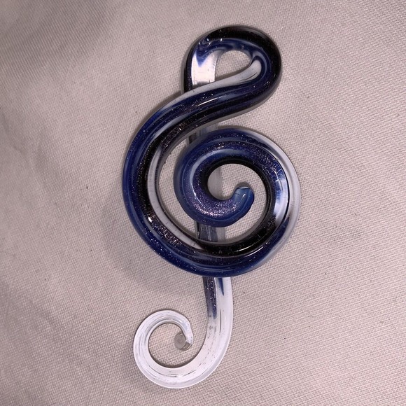 Jewelry | Blown Glass Music Treble Clef Artesian Pendant Blue White 3 ...